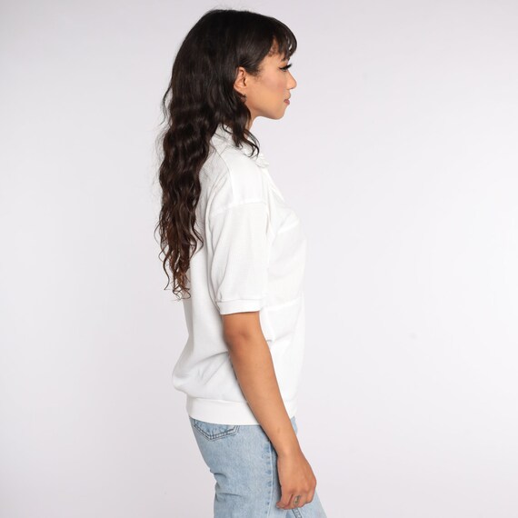 Slouchy White Shirt 80s Short Sleeve Button Neck Top … - Gem