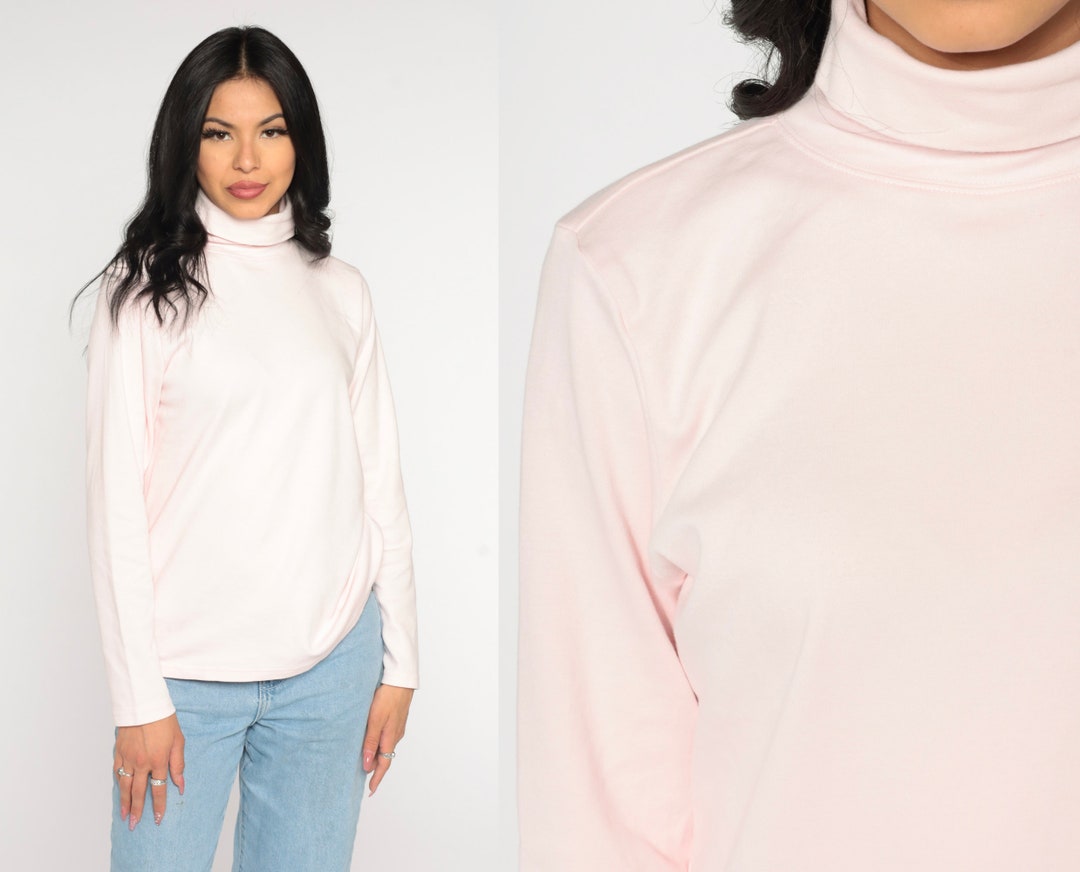 Baby Pink Turtleneck Shirt 90s Pastel Long Sleeve Shirt Basic Top ...