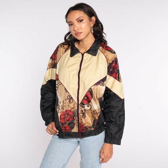 Floral Windbreaker Jacket 90s Color Block Jacket Nylo… - Gem