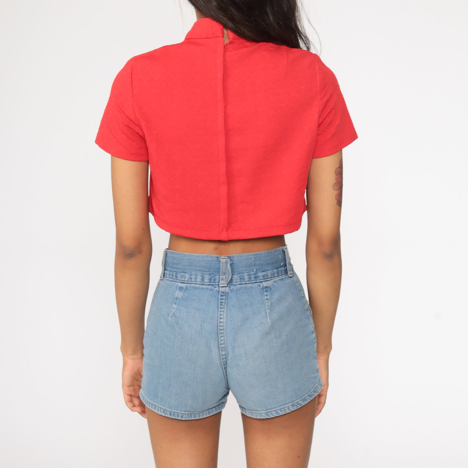 70s Crop Top Red Shirt Retro Mock Neck Shirt Mod 1970s Shirt Short ...