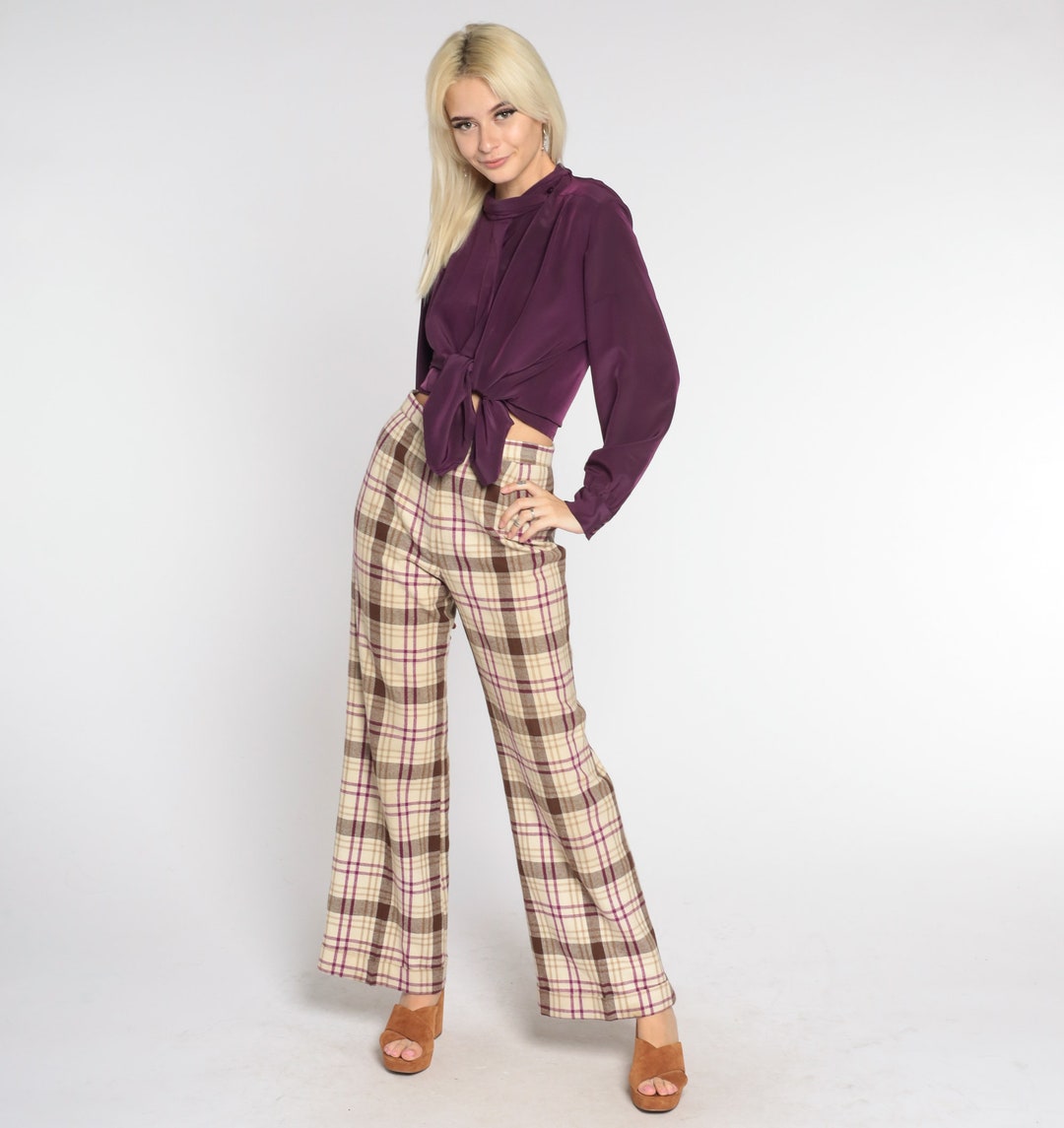 70s Plaid Pants Bell Bottom Trousers Retro Wide Leg Flare Pants ...
