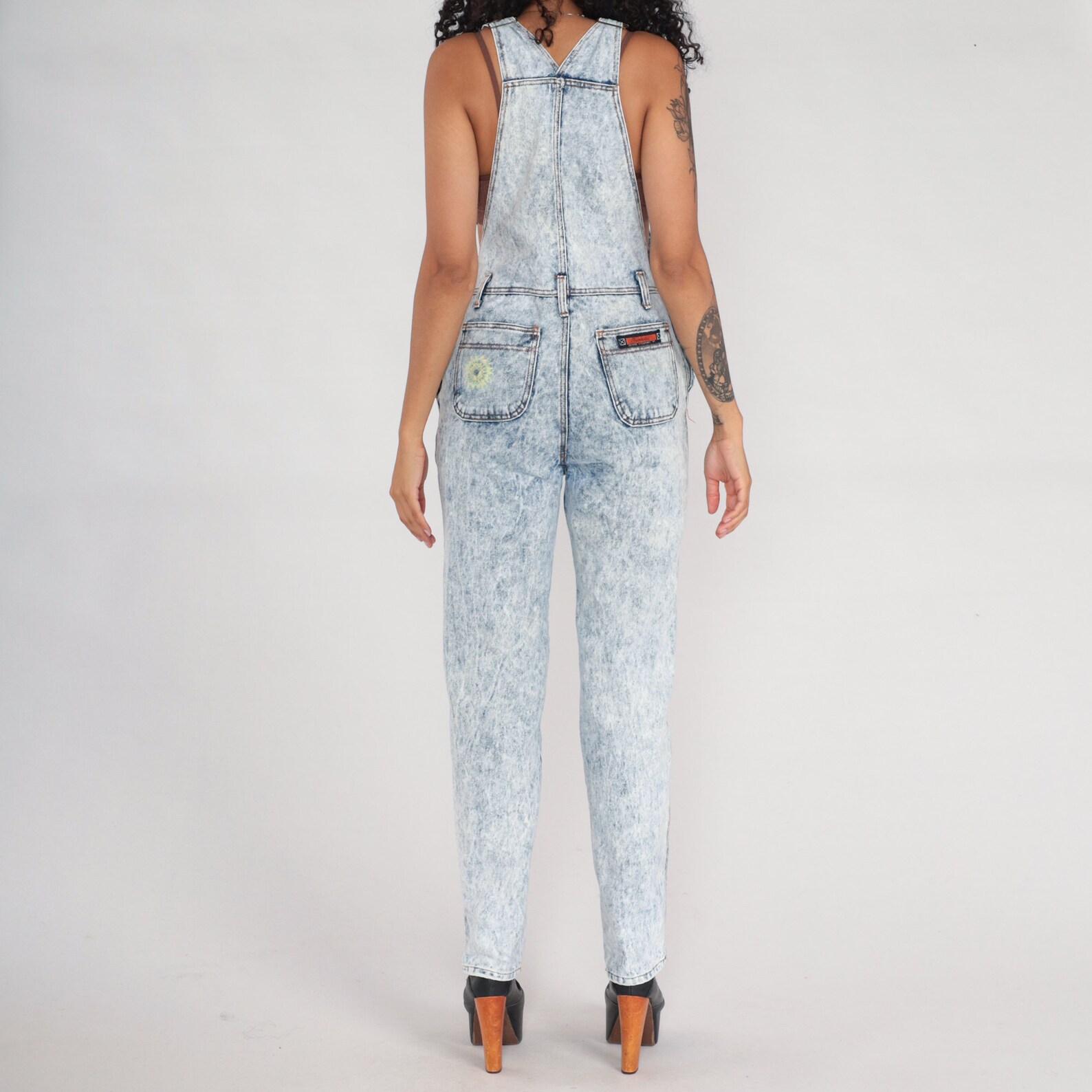 Acid Wash Denim Overalls 90s Painted Denim Bib Overalls Tapered ...