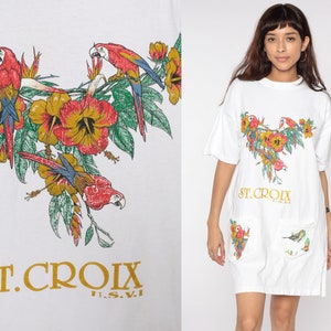 St Croix T Shirt Dress 90s Virgin Islands White T Shirt Macaw - Etsy