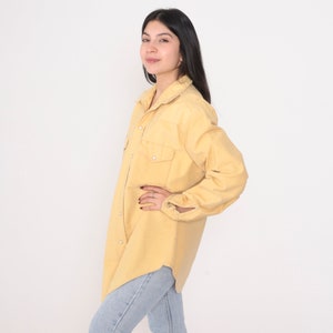 Yellow Western Shirt 90s Pearl Snap Button up Collared Cowboy Top Plain ...