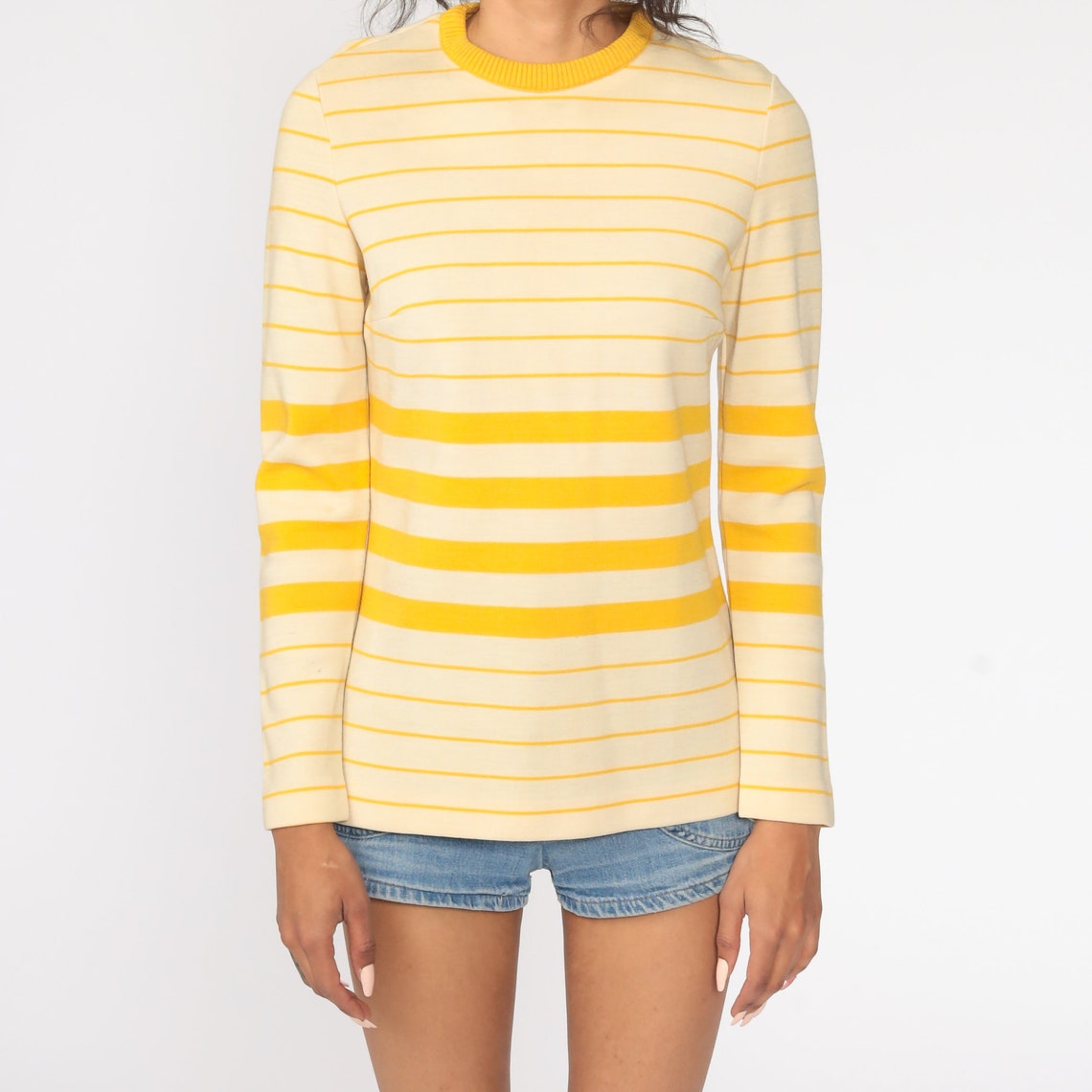 70s Striped Shirt Yellow Ringer Shirt Space Age Shirt Mod Top | Etsy