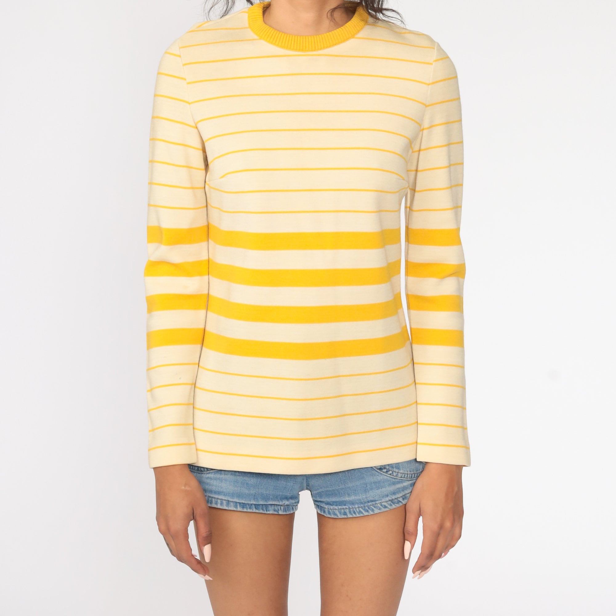 70s Striped Shirt Yellow Ringer Shirt Space Age Shirt Mod Top | Etsy