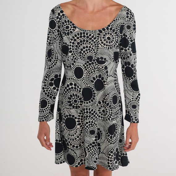 70s Mod Dress Black White Mini Dress Long Sleeve Scoo… - Gem
