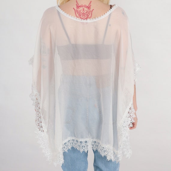 Sheer White Poncho Top Lace Shawl Cape Shirt Hippie B… - Gem