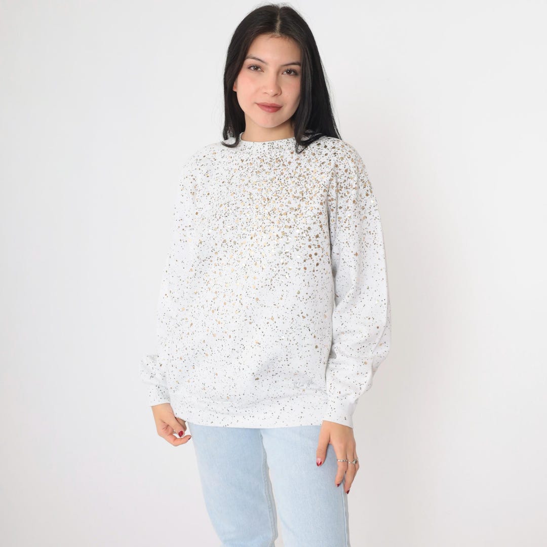Vintage Glitter Paint Sweatshirt 90s Metallic Gold Sequin Paint ...