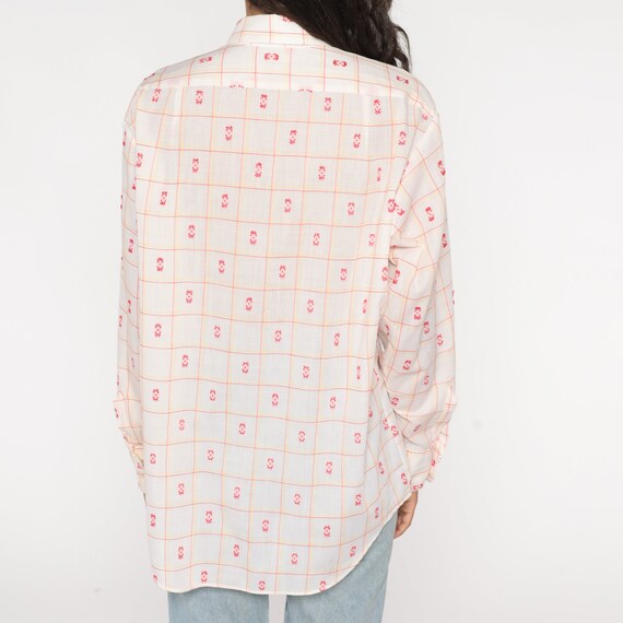 70s Checkered Shirt White Stamp Print Button Up Top R… - Gem
