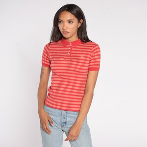Striped Shirt Polo 80s 90s Red Horse Crest Collared T Shirt 1990s ...
