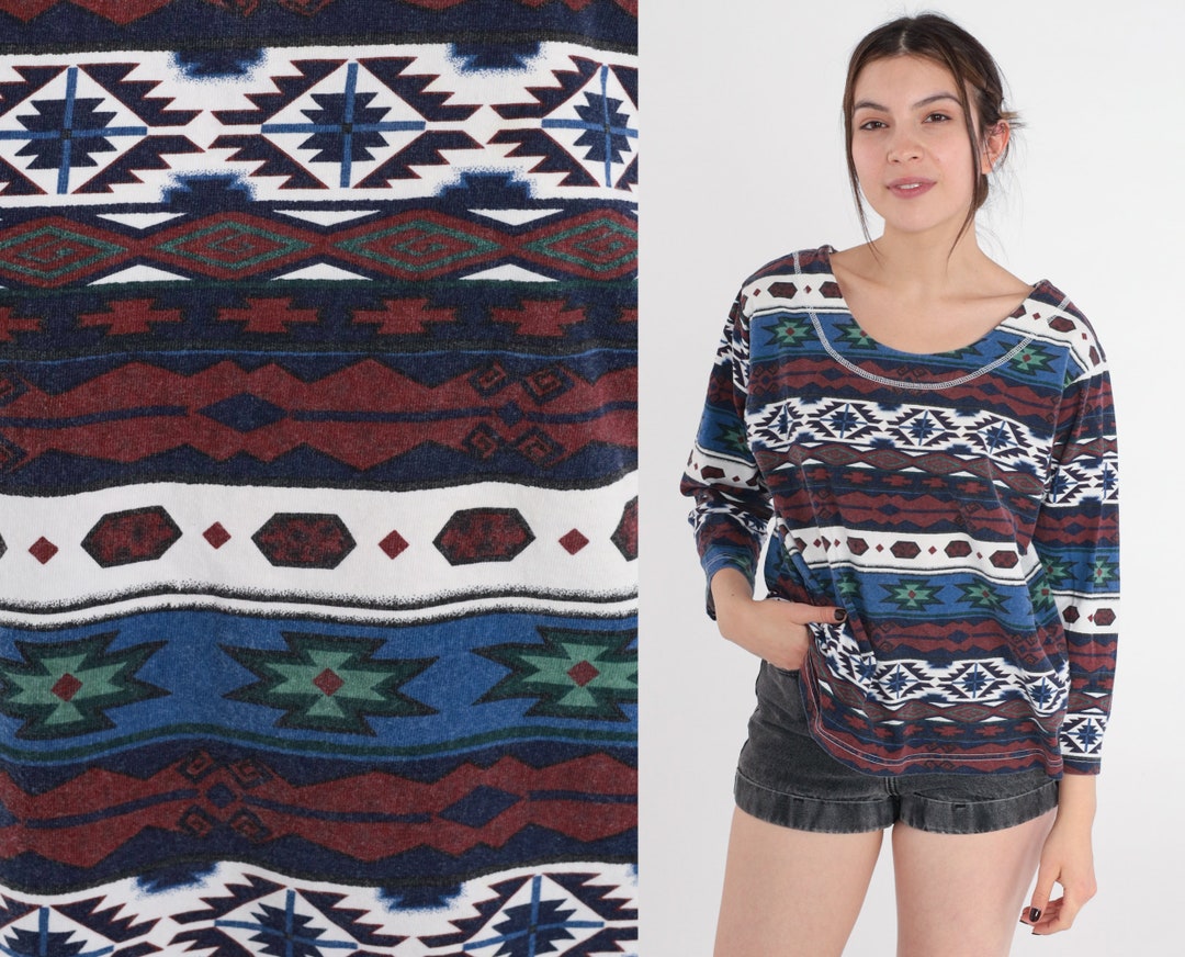 Southwestern Shirt 90s Striped T-shirt Navajo Eye Geometric Print ...