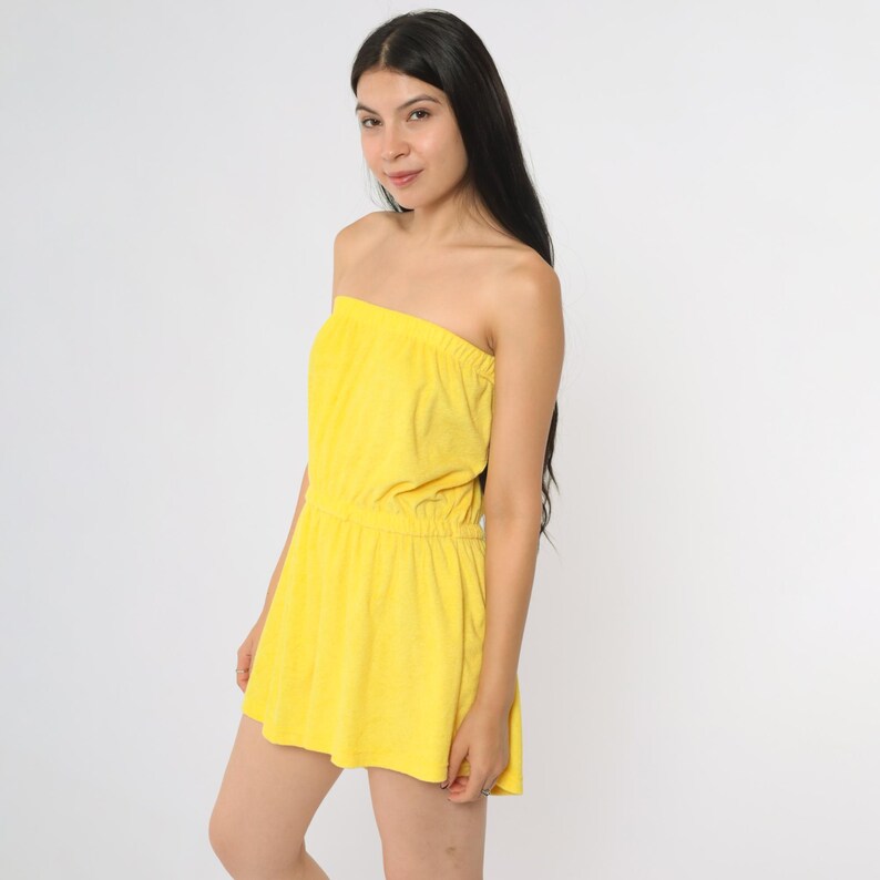80s Terrycloth Romper Yellow Strapless Tube Top Bandeau Short Length ...