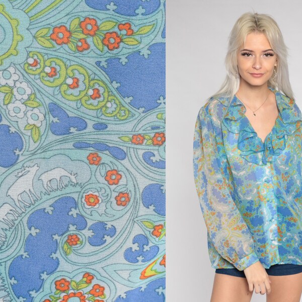 1970s Ruffle Blouse - Etsy