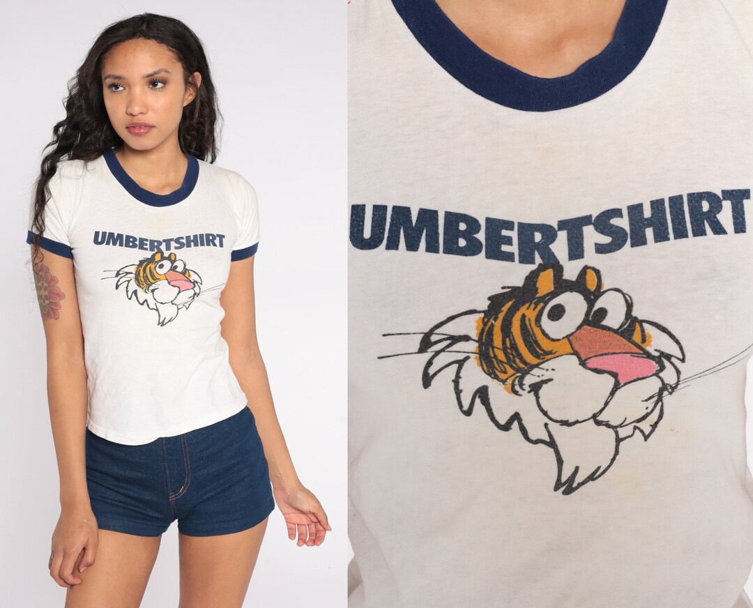 Ringer Tee Shirt Tiger Tshirt 80s Tshirt 1980s Vintage T Shirt Umbertshirt Graphic Single Stitch ...