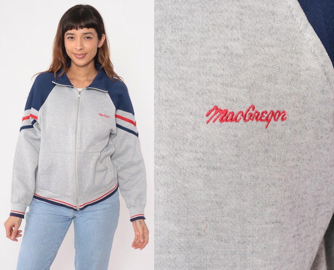 Macgregor Track Jacket 80s Heather Grey Striped Sweatshirt Jacket Zip up Sweatshirt Red Navy ...
