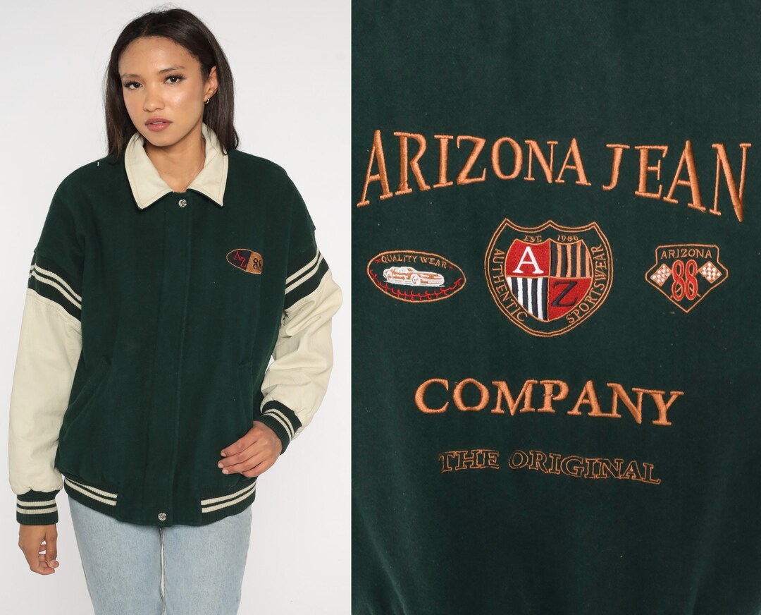 90s Letterman Jacket Arizona Jean Company Varsity Jacket Dark Green ...