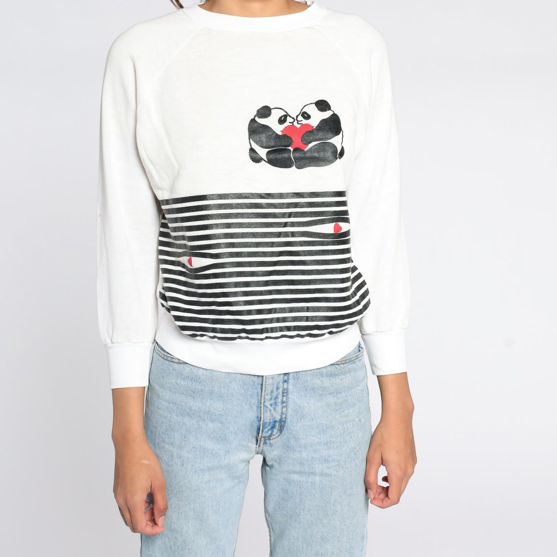 Panda Sweatshirt 80s Love Heart Sweatshirt Animal Print Jumper - Etsy