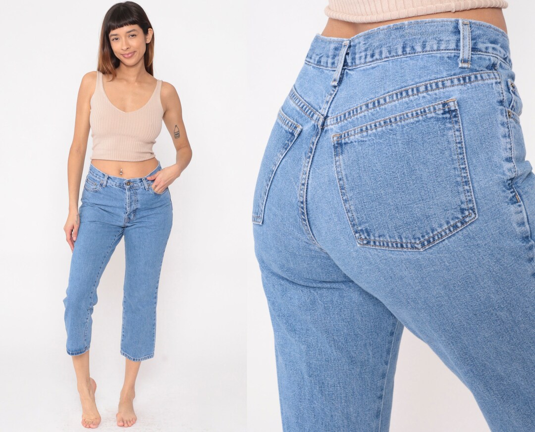 90s Capri Jeans Button Fly Cropped Jeans Mid Rise Waist Jeans Denim ...