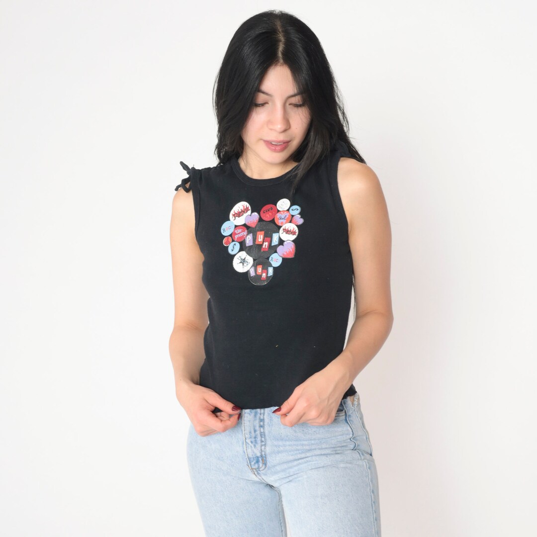 Punk Rocker Girl Tank Top Y2K Shirt Rock Music Rebel Flames Buttons ...