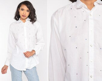 Rhinestone Blouse White - Etsy