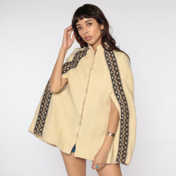 Wool Cape Coat 60s Cream Icelandic Cape Mod Jacket Hi… - Gem