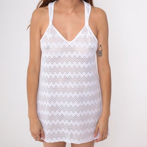 White Mesh Dress Y2K Sheer Zig Zag Cut Out Dress Micro Mini Racerback ...