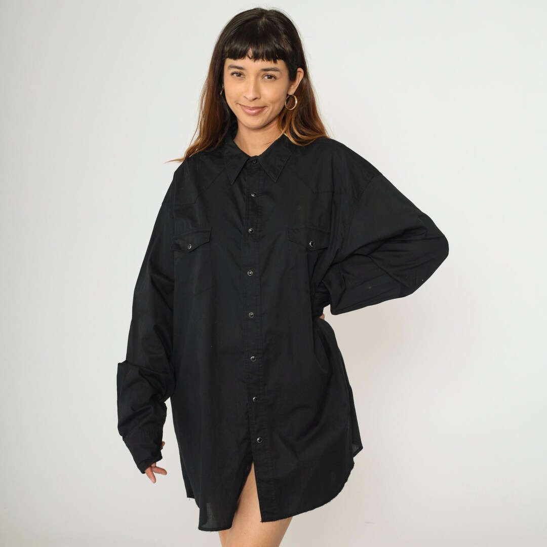 Black Western Shirt 90s Wrangler Pearl Snap Shirt Button up Collared ...