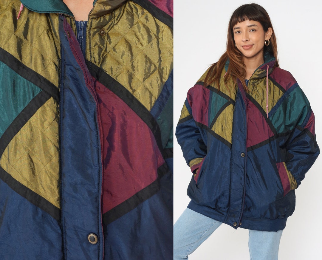 90s Puffer Jacket Navy Blue Color Block Ski Jacket Winter Coat - Etsy