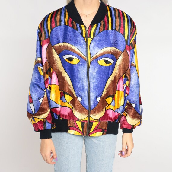 Psychedelic Jacket 90s Zip Up Bomber Novelty Face Pri… - Gem