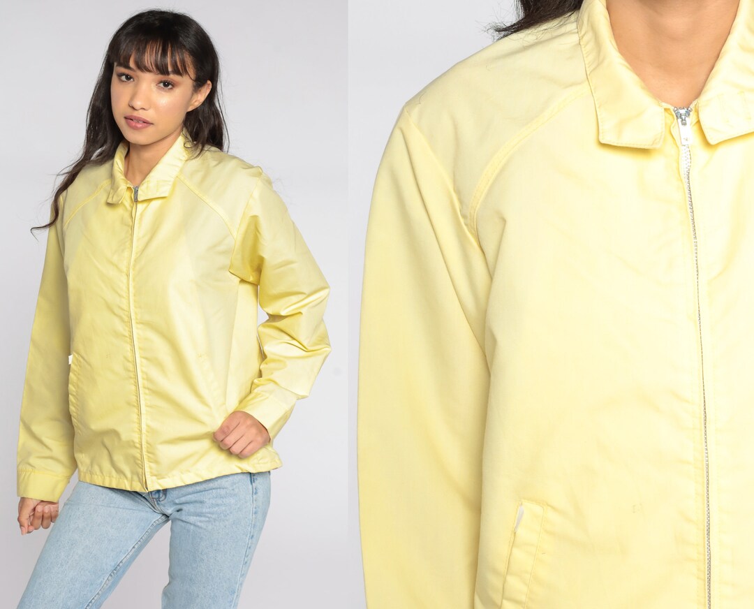 Yellow Windbreaker Jacket 70s Jacket Zip up Plain Retro Jacket Vintage ...
