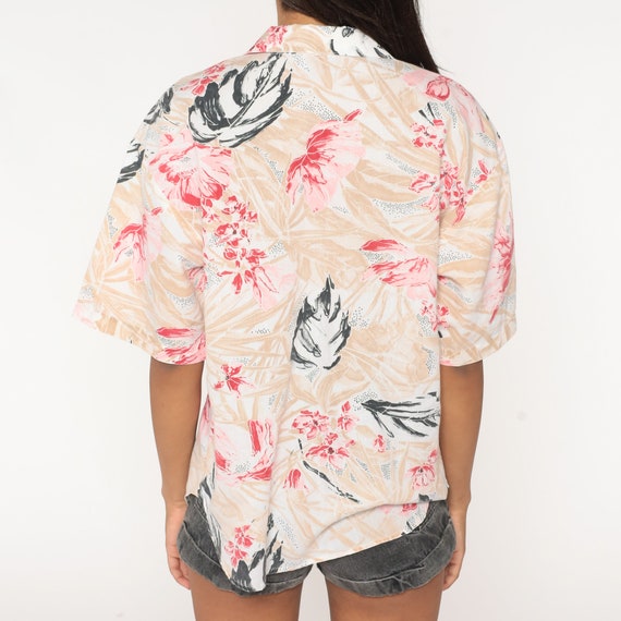 Tropical Floral Shirt 90s Hawaiian Button Up Pink Tan… - Gem