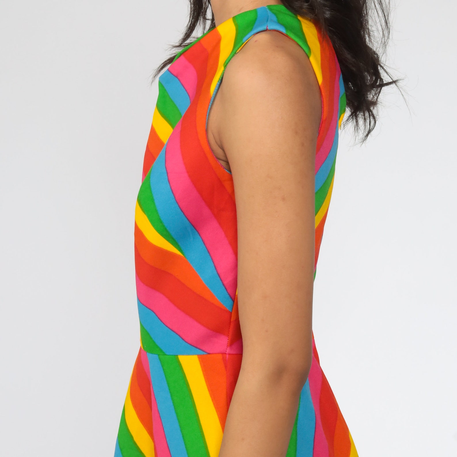 Rainbow Mini Dress 70s STRIPED High Waisted Rainbow Dress - Etsy