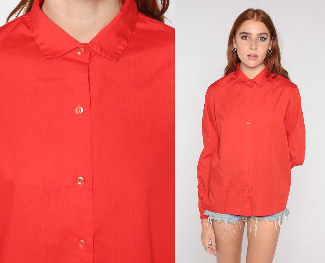 Red Blouse 80s BUTTON UP Shirt 1980s Blouse Vintage Plain - Etsy