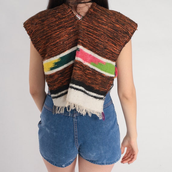 Woven Poncho 80s Open Side Fringe Shawl Brown Southwe… - Gem