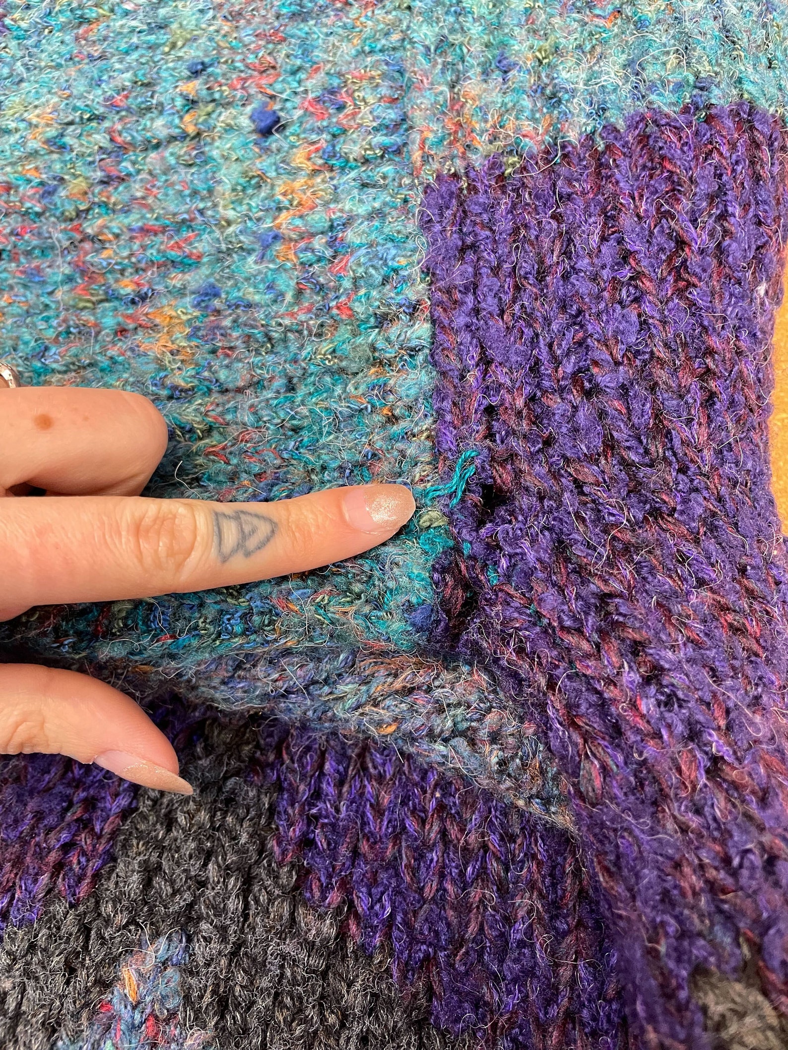 Color Block Sweater 90s Purple Teal Flecked Sweater Wool Blend Knit ...