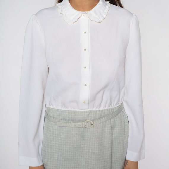 Secretary Mini Dress 80s PUFF Sleeve Dress White Grey… - Gem