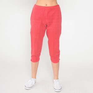 90s Capri Pants Red Cropped Trousers High Waist Rise Capris Retro ...