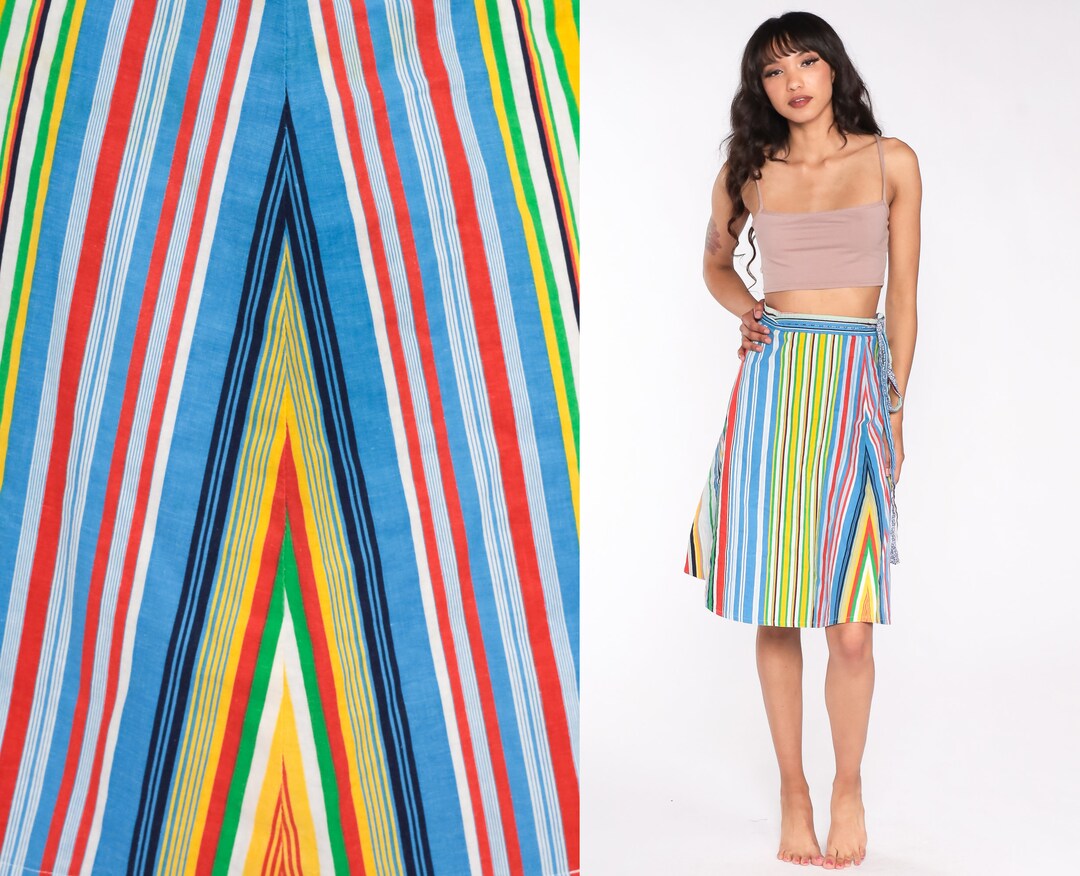 Reversible Wrap Skirt Boho Skirt 70s 80s Rainbow Stripe - Etsy