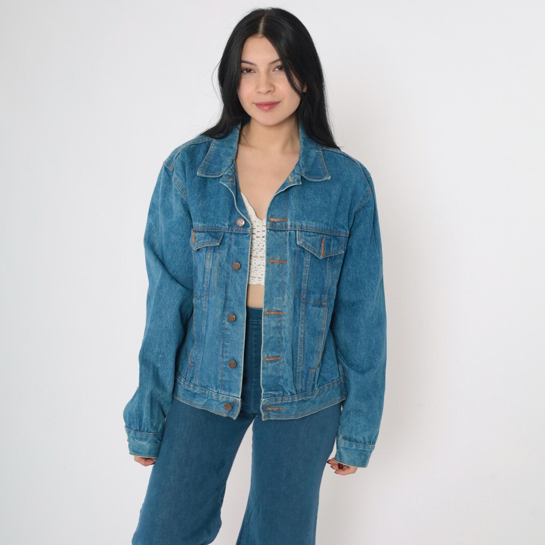 Vintage 90s Denim Jacket Button up Blue Jean Jacket Boyfriend Retro ...