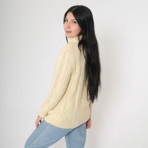 80s Cream Turtleneck Sweater Cable Knit Textured Pullover Sweater Retro ...