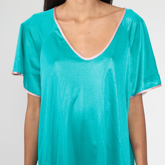 Turquoise Nylon Nightgown Lingerie Ringer Pajama Nigh… - Gem