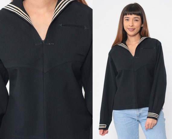 Sailor Shirt 80s Navy Uniform Style Shirt US Army Bla… - Gem