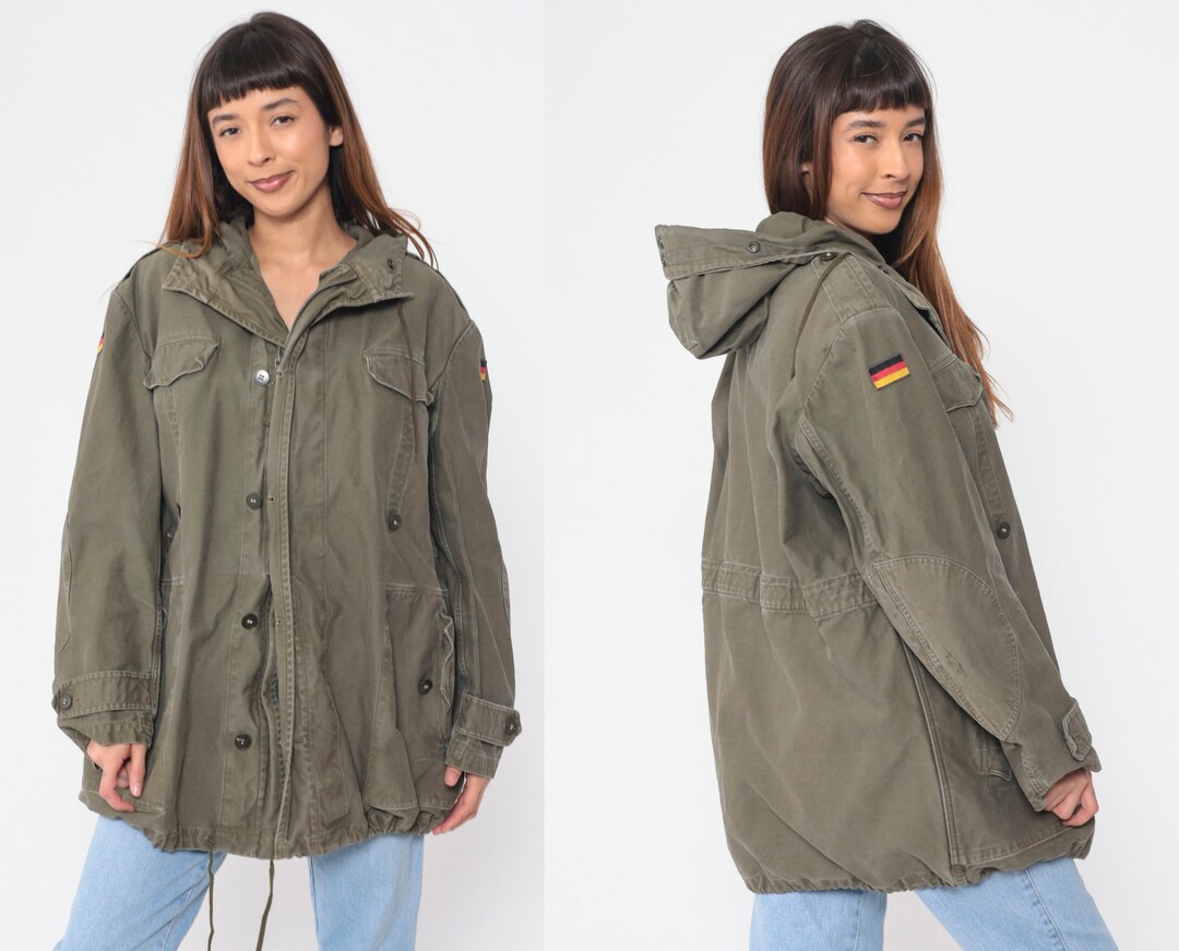 German Army Jacket 90s Hooded Military Coat Green Commando Field Cargo ...