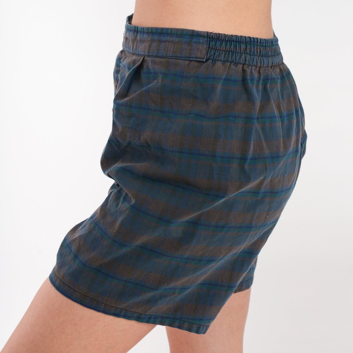 70s Plaid Swim Trunks Vintage Bathing Suit Dark Blue Brown Shorts ...