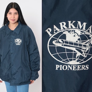 Navy Blue Windbreaker 80s Snap up Uniform Jacket Parkman Pioneers ...