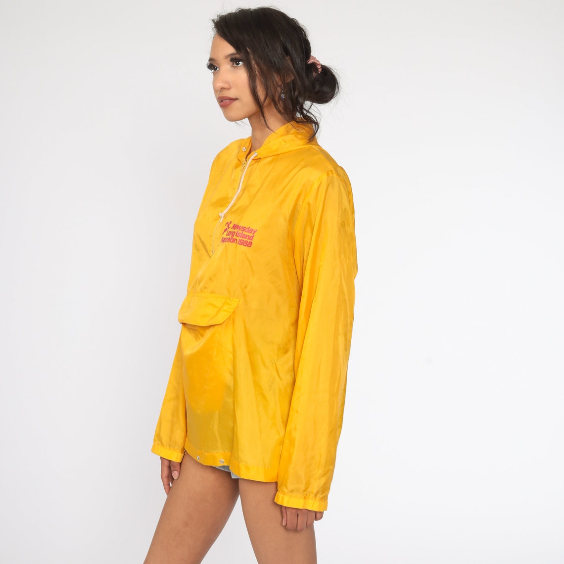 Yellow Hooded Jacket 80s Long Island Marathon Jacket Running Half Zip ...