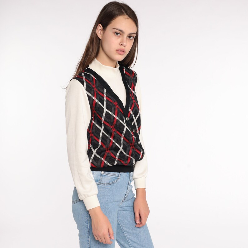 Checkered Sweatshirt 80s Attached Vest Sweatshirt Plaid Mock - Etsy