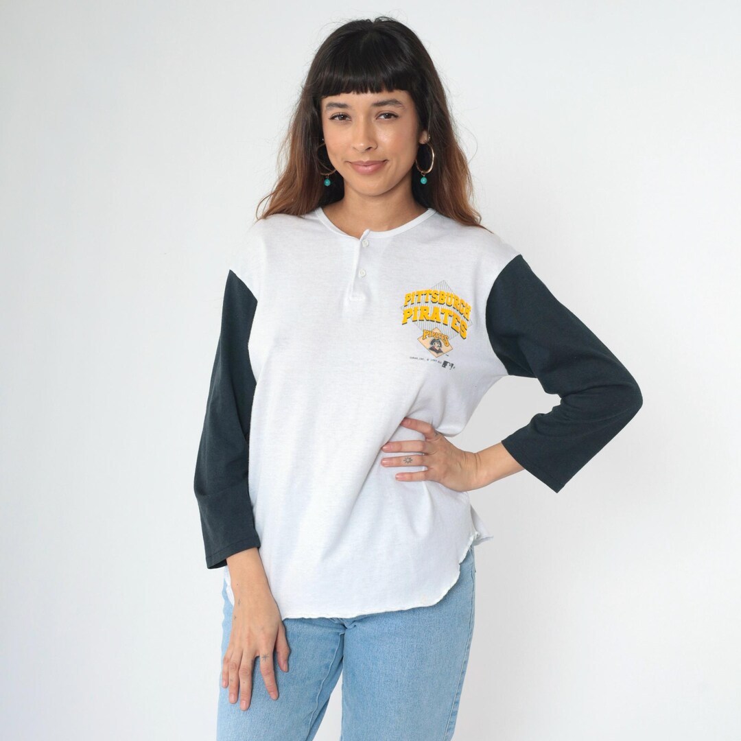 Vintage Pittsburgh Pirates Shirt 80s MLB Baseball Tshirt Henley Button ...