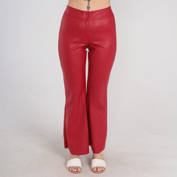 Red Vinyl Pants 90s Bell Bottom Pants Flared Trousers… - Gem